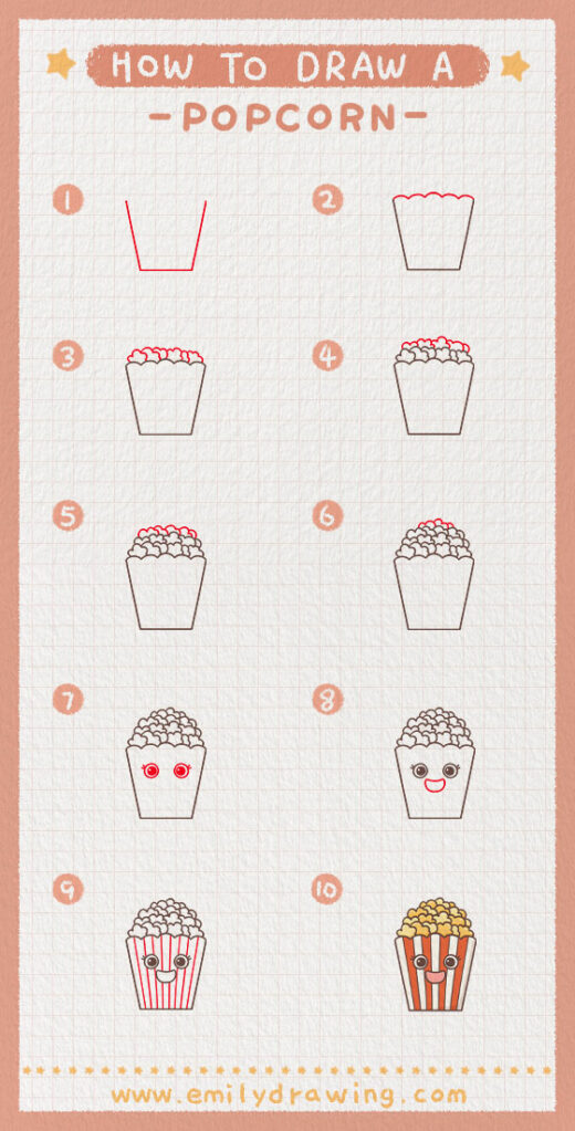 How to Draw a Popcorn – Emily Drawing